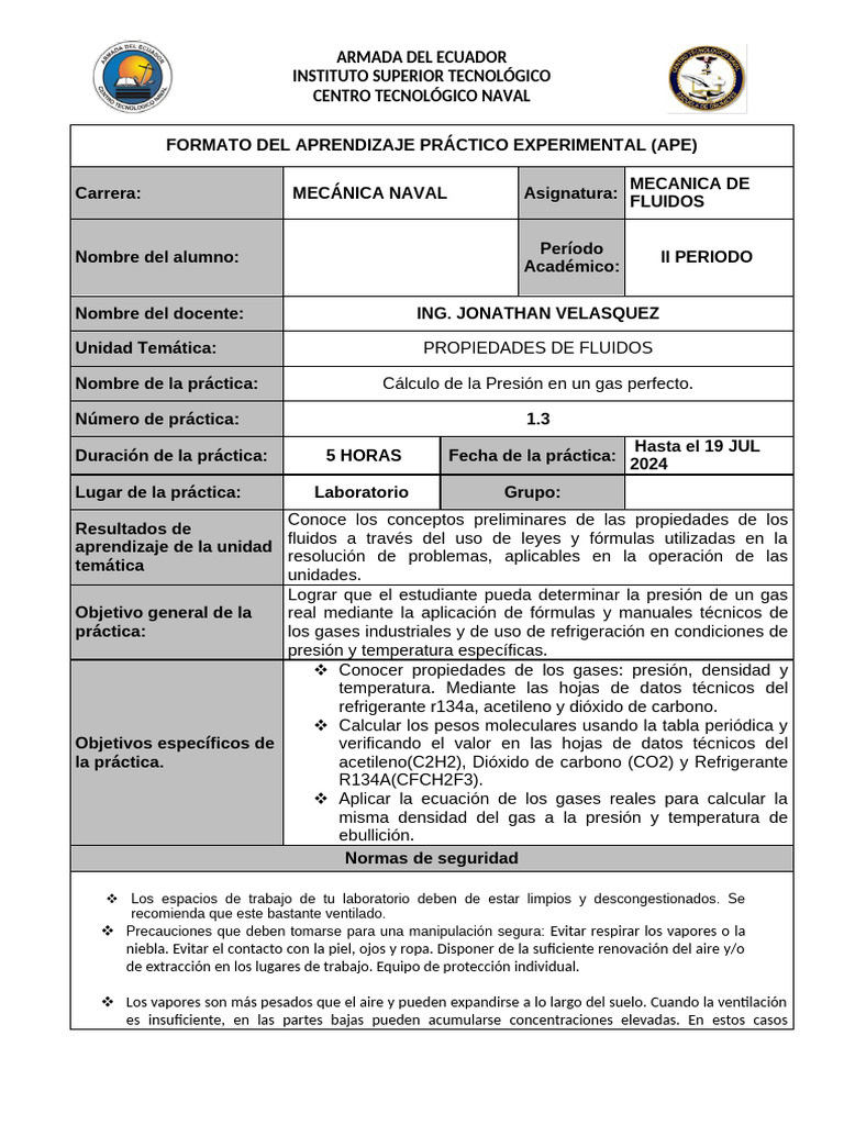 Formate Ape - Mfu1-1.3 | PDF | Gases | Laboratorios