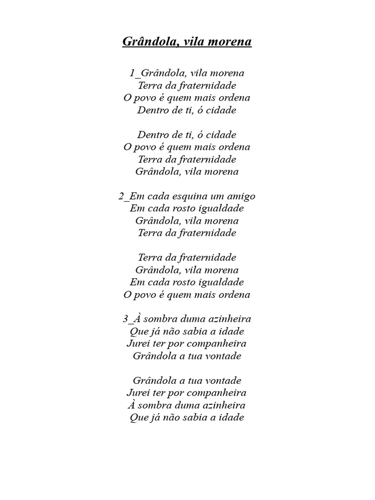 Grândola, Vila Morena: Letra e Significado | PDF