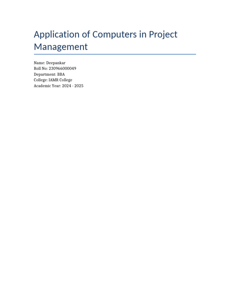 Application of Computers in Project Management (1) | PDF