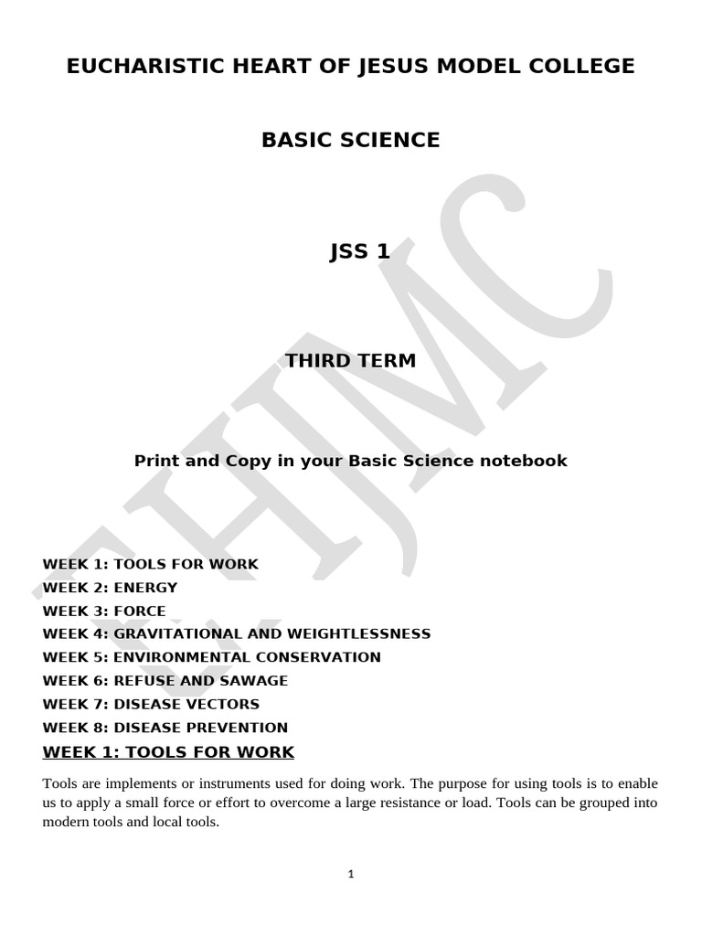 Basic Science Third Term Note JSS 1 | PDF | Force | Weight