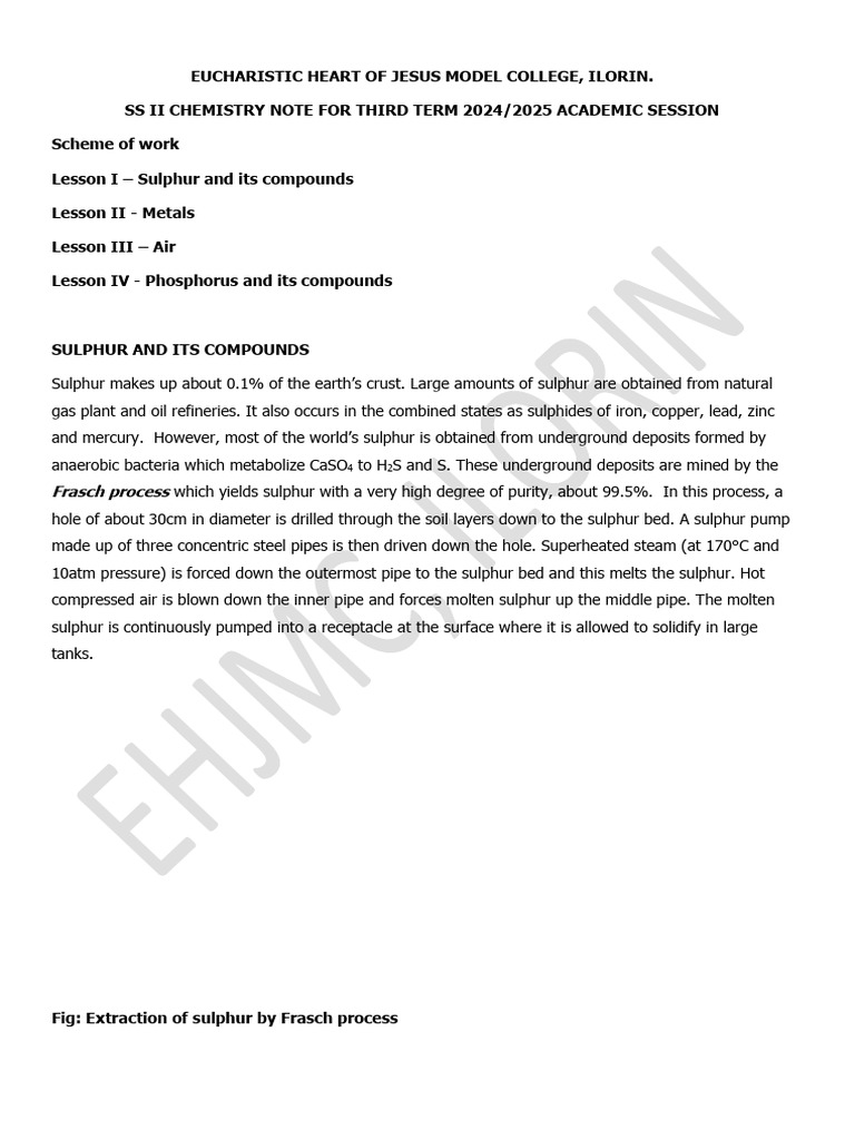 Chemistry SS 2 3RD Term Note 2025 1 | PDF | Sulfuric Acid | Sodium