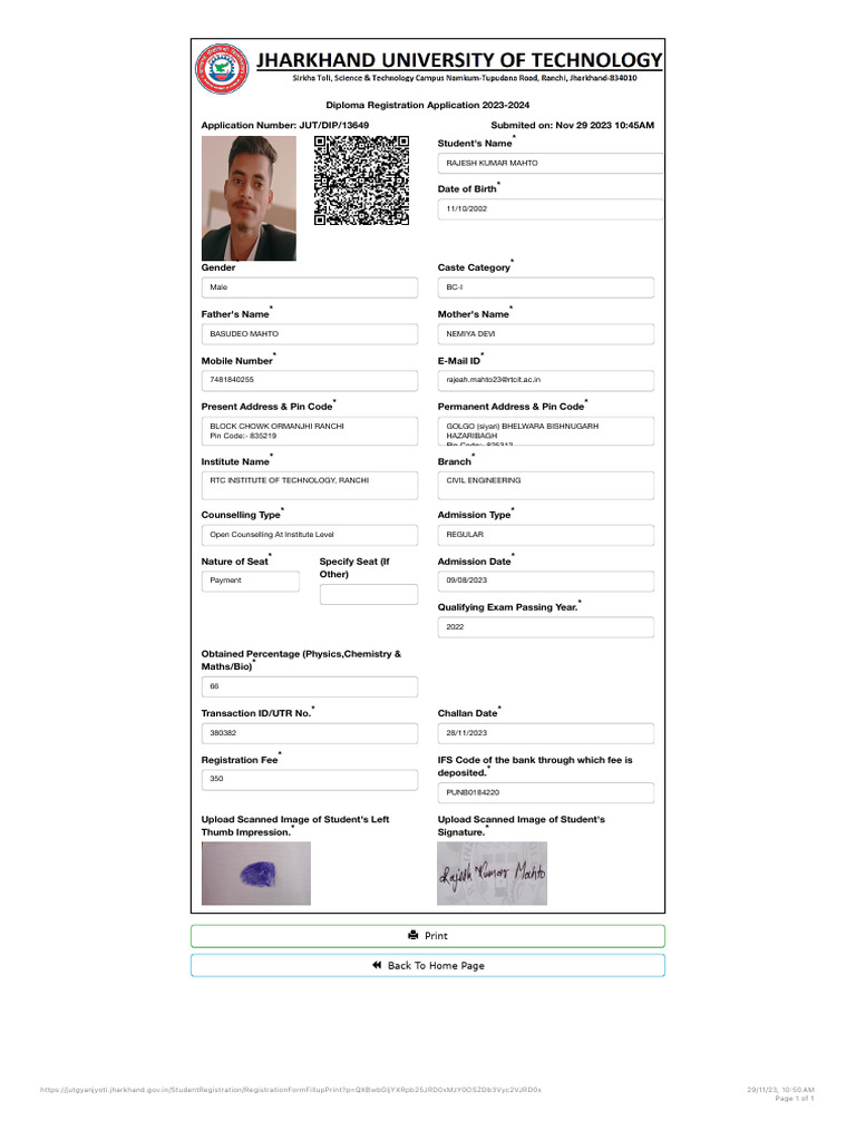 Registration Form Fillup Print | PDF