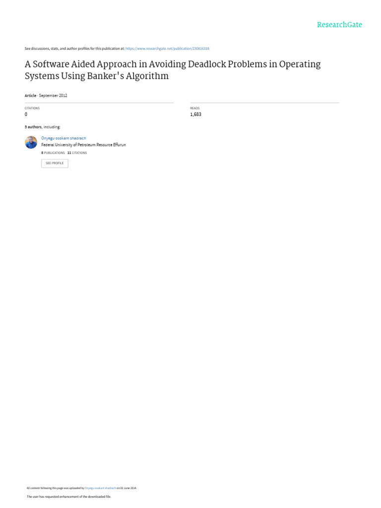 ASoftware Aided Approachin Avoiding Deadlock Problemsin Operating Systems Using Banker | PDF ...
