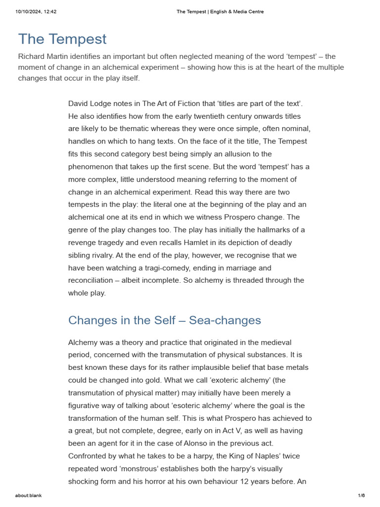 The Tempest - English & Media Centre | PDF | The Tempest | Alchemy