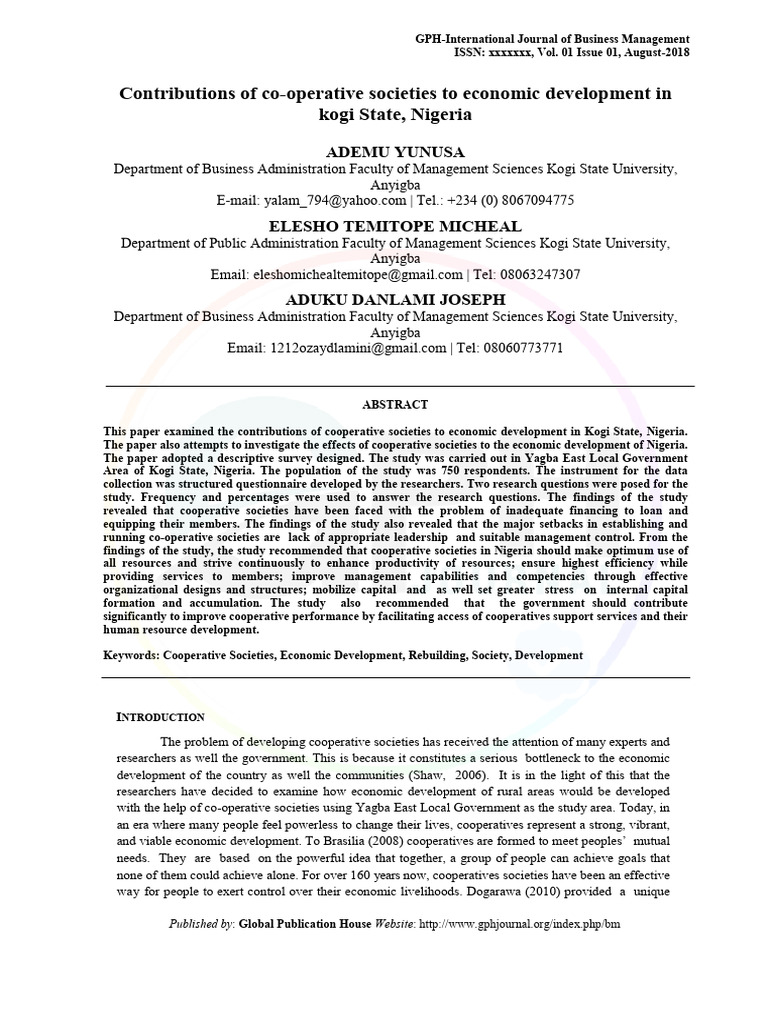 Impact of Cooperatives on Kogi's Economy | PDF | Cooperative | Poverty