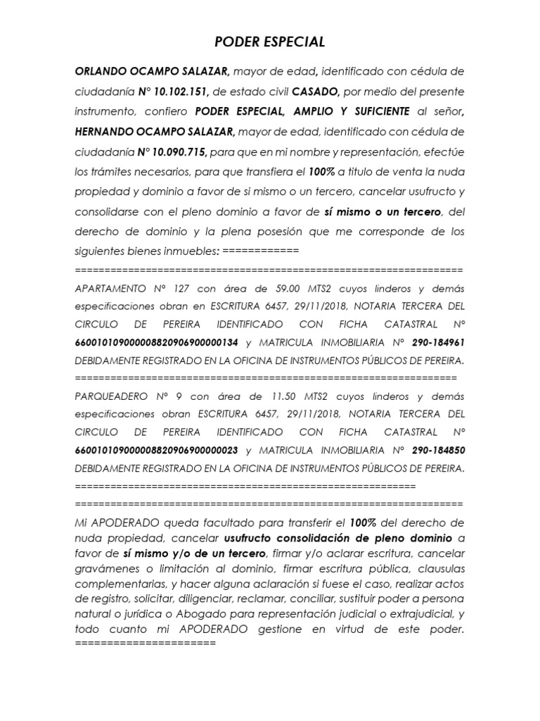 Poder Venta Usufructo - Orlando Ocampo | PDF | Justicia | Crimen y violencia