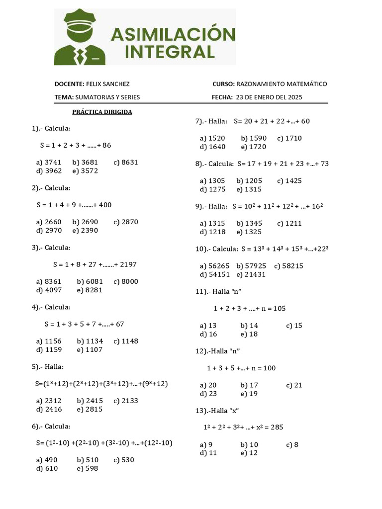 Sumatorias y Series Notables | PDF
