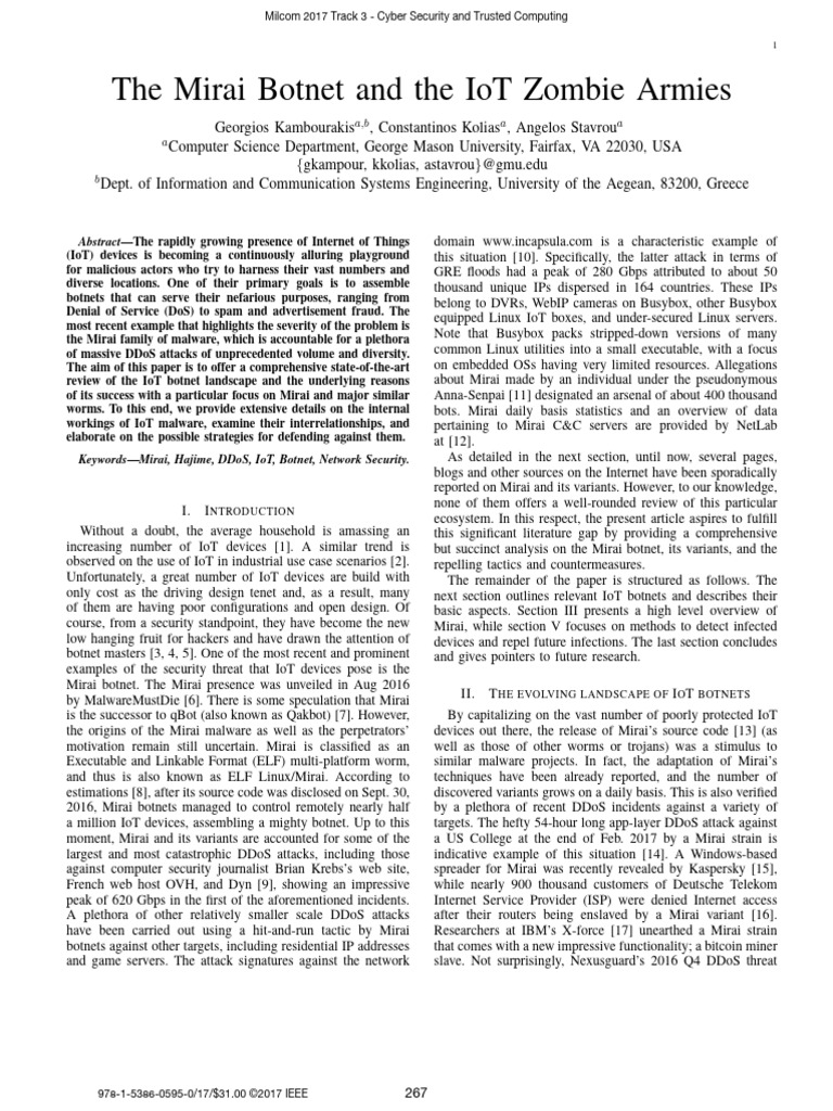 The Mirai Botnet and The IoT Zombie Armies | PDF | Denial Of Service ...