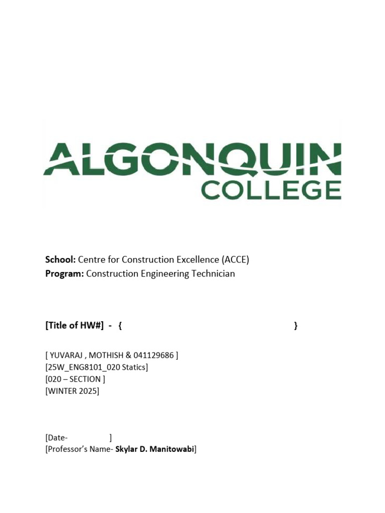 ENG8101 Statics Cover Page Template For HW | PDF