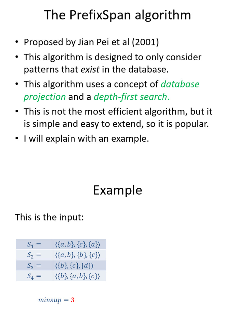 PrefixSpan The Presentation (1) Removed | PDF | Algorithms And Data Structures | Algorithms