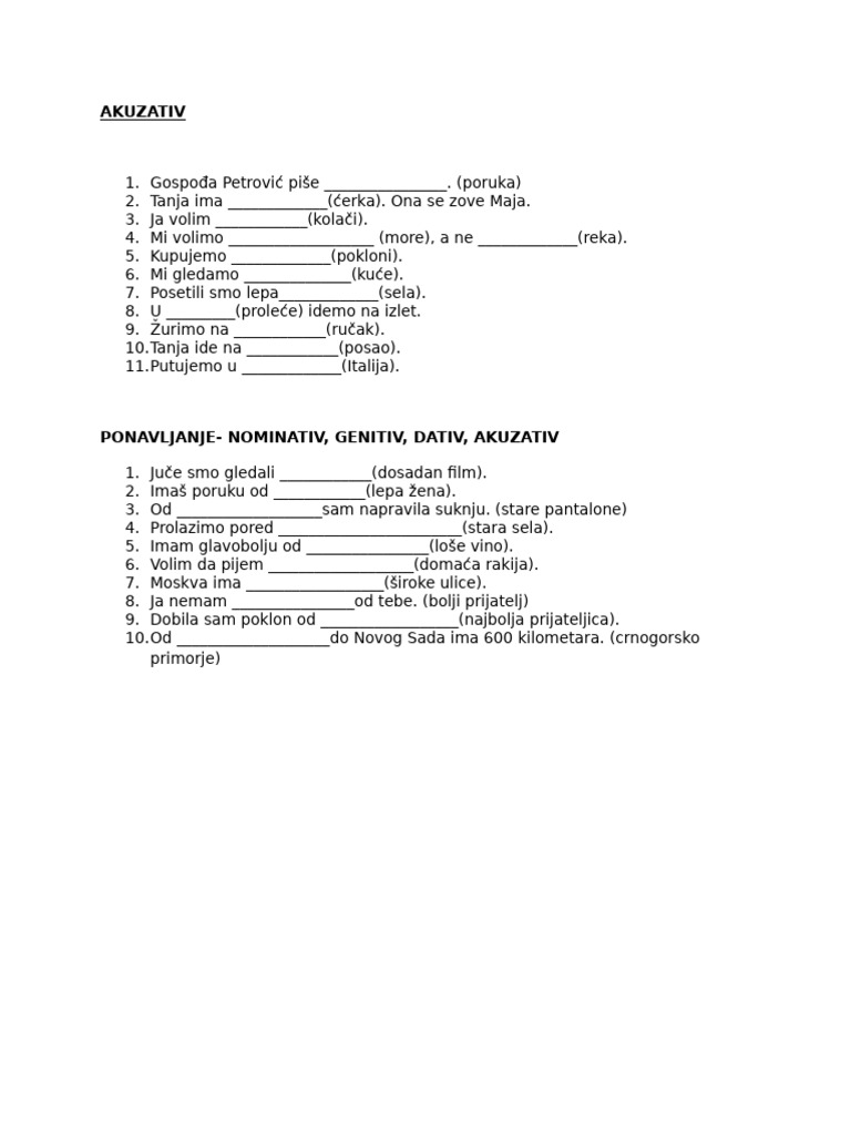 AKUZATIV Vezbe | PDF