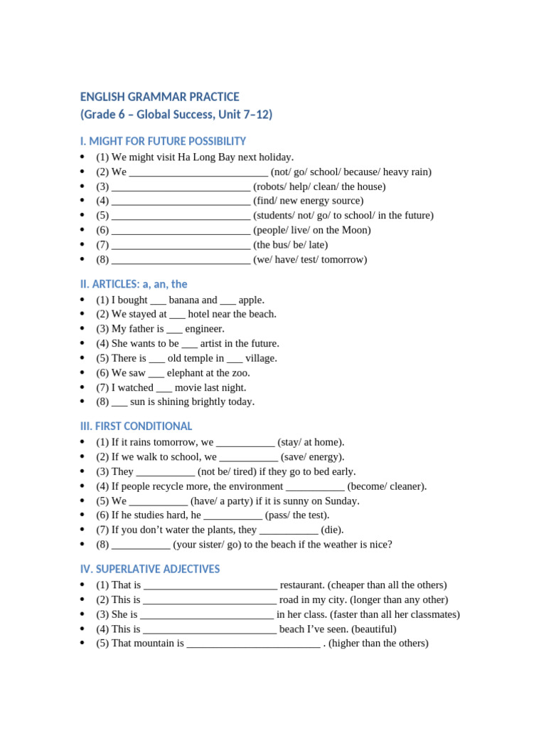English_Grammar_Practice_Grade6_Units7-12 | PDF | Linguistics | Languages