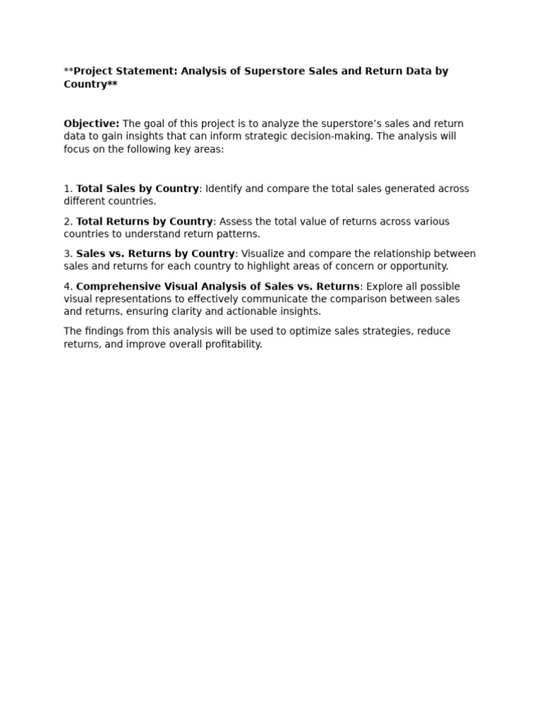 Project Statement - Analysis of Superstore Sales and Return Data | PDF