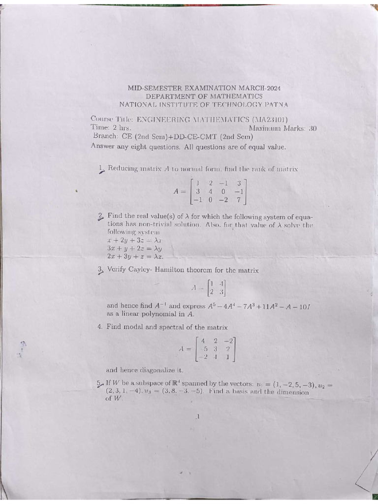 Math Mid Sem Pyq | PDF