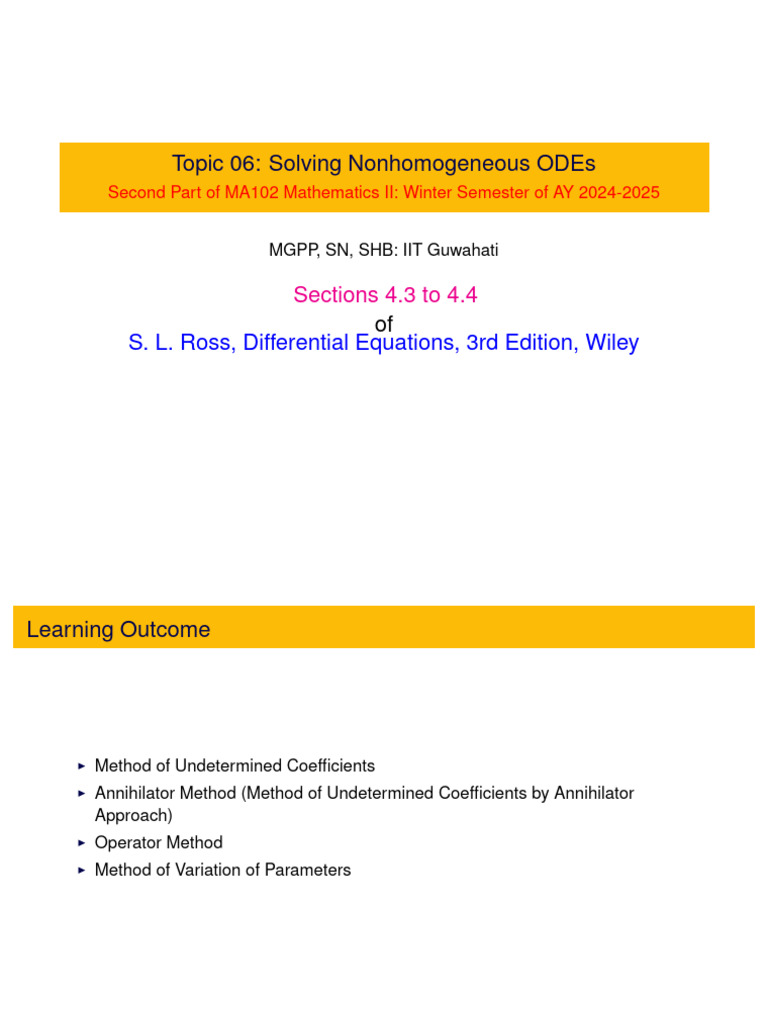 2025 ODE Topic 06 Handout | PDF | Ordinary Differential Equation ...