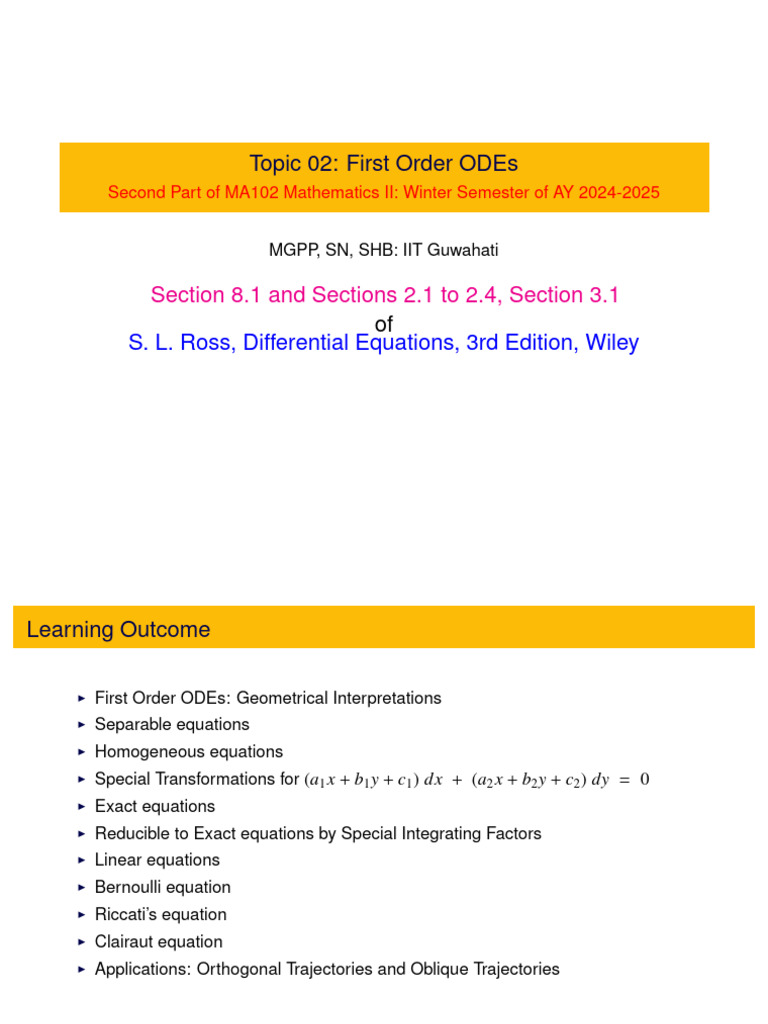 2025 ODE Topic 02 Handout 1 | PDF | Ordinary Differential Equation ...