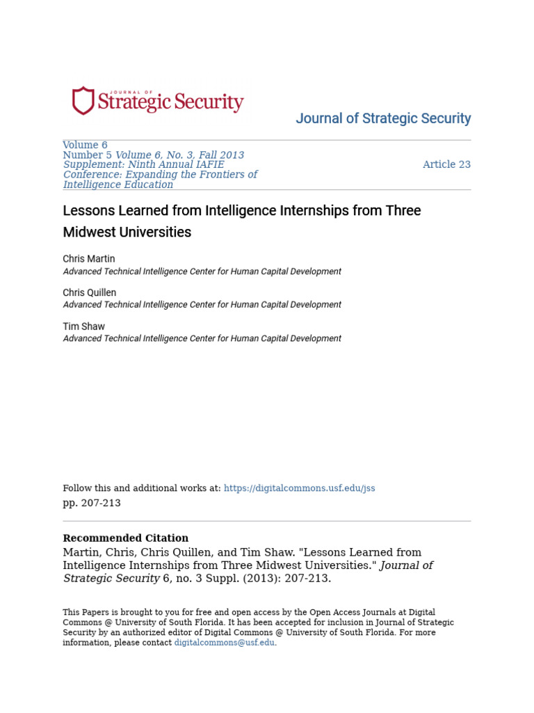 Lessons Learned From Intelligence Internships | PDF | Intelligence Analysis | Thought
