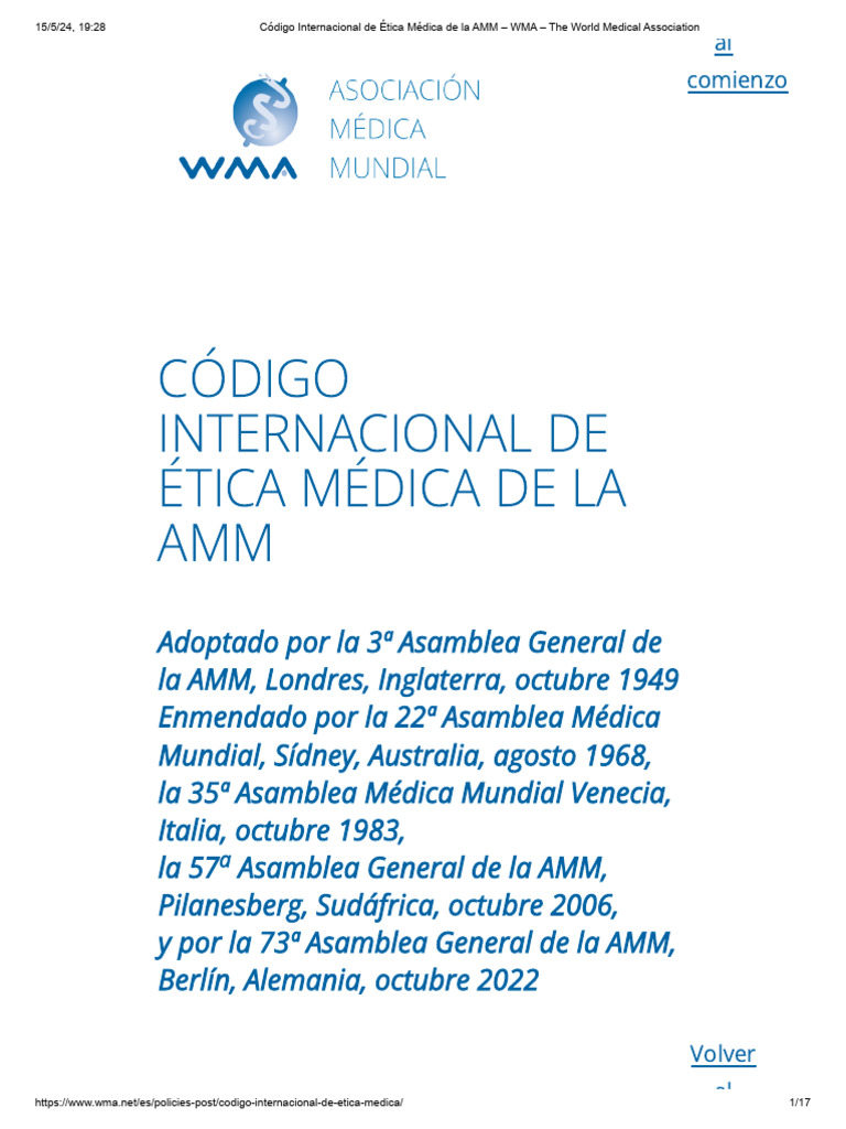 Código Internacional de Ética Médica de La AMM - WMA - The World ...