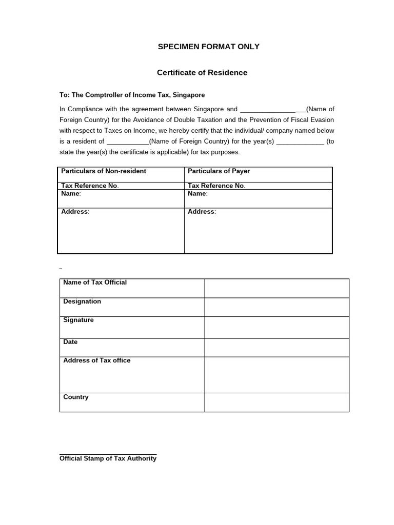 Specimen Format of Certificate of Residence | PDF