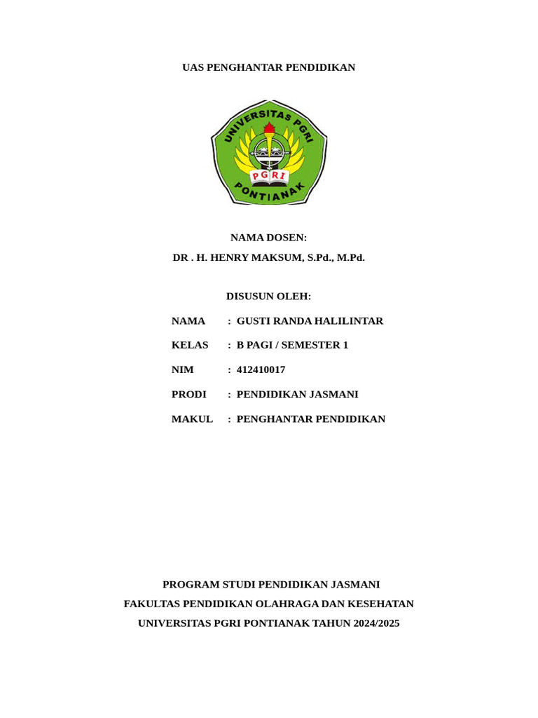 Uas Penghantar Pendidikan Randa | PDF