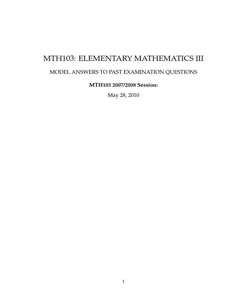 MTH103 Past Exam Solutions Guide | PDF | Mathematics | Mathematical ...