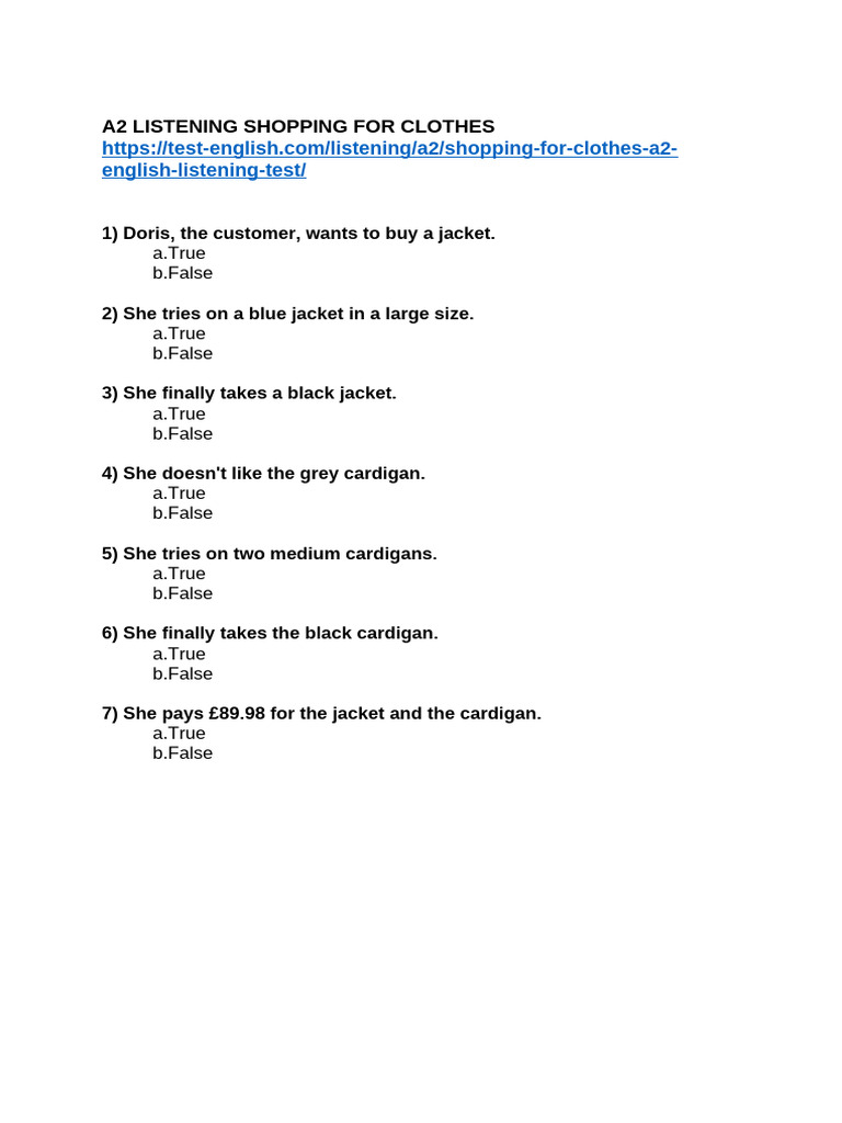 Listening 01 Shopping For Clothes | PDF