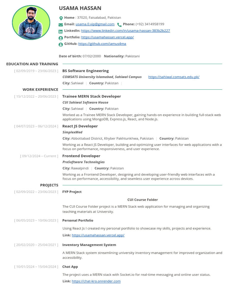 Usama-Cv 39fe69b916b1e192829c | PDF | Mobile App | Web Application