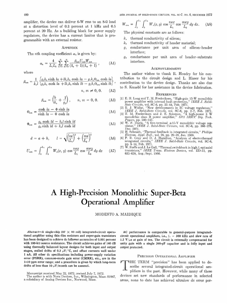 A High Precision Monolithic Super-Beta Operational Amplifier | PDF ...