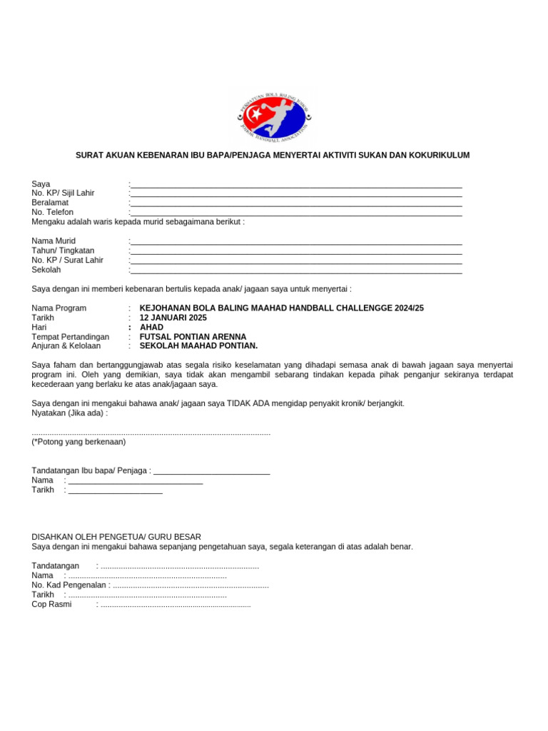 Surat Kebenaran Penjaga MAAHAD PONTIAN 2025 | PDF