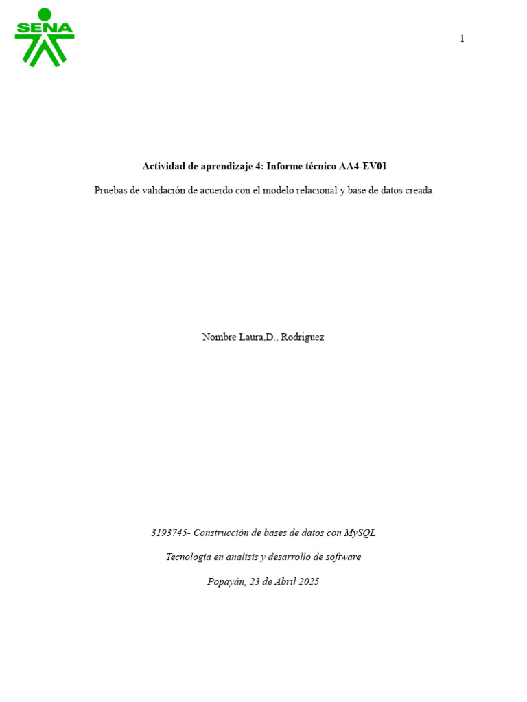 AA4-EV01 Informe Técnico MySQL | PDF