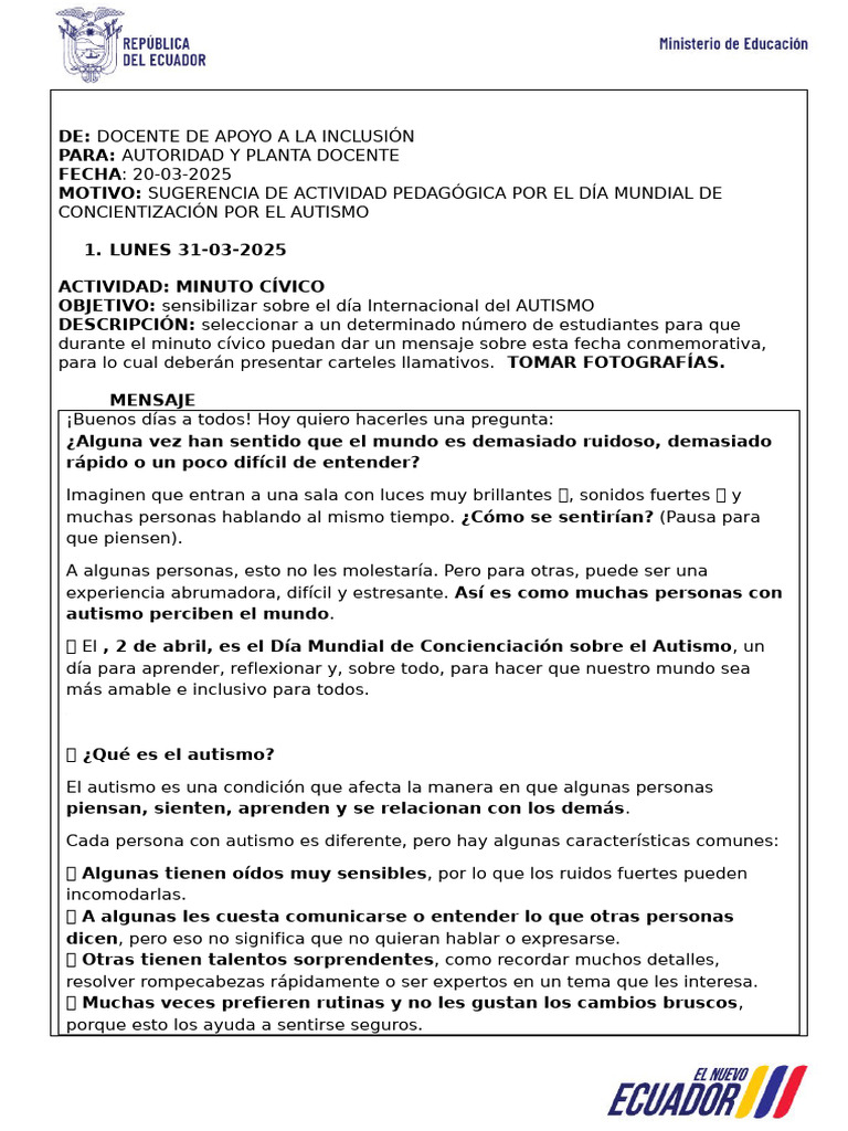 Actividades Inclusivas por el Autismo | PDF | Autismo