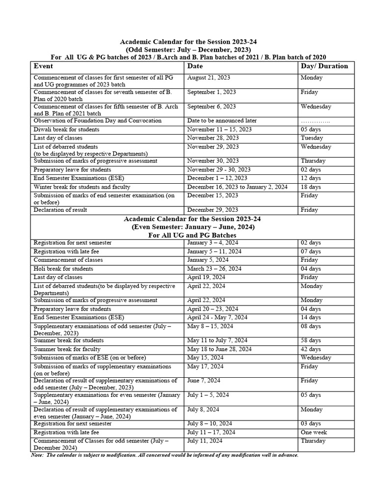 Academic Calendar 2023 24 Revised | PDF | Academic Term | Educational ...