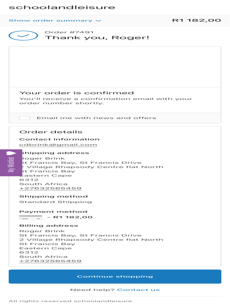 Thank You For Your Purchase! - Schoolandleisure - Checkout | PDF