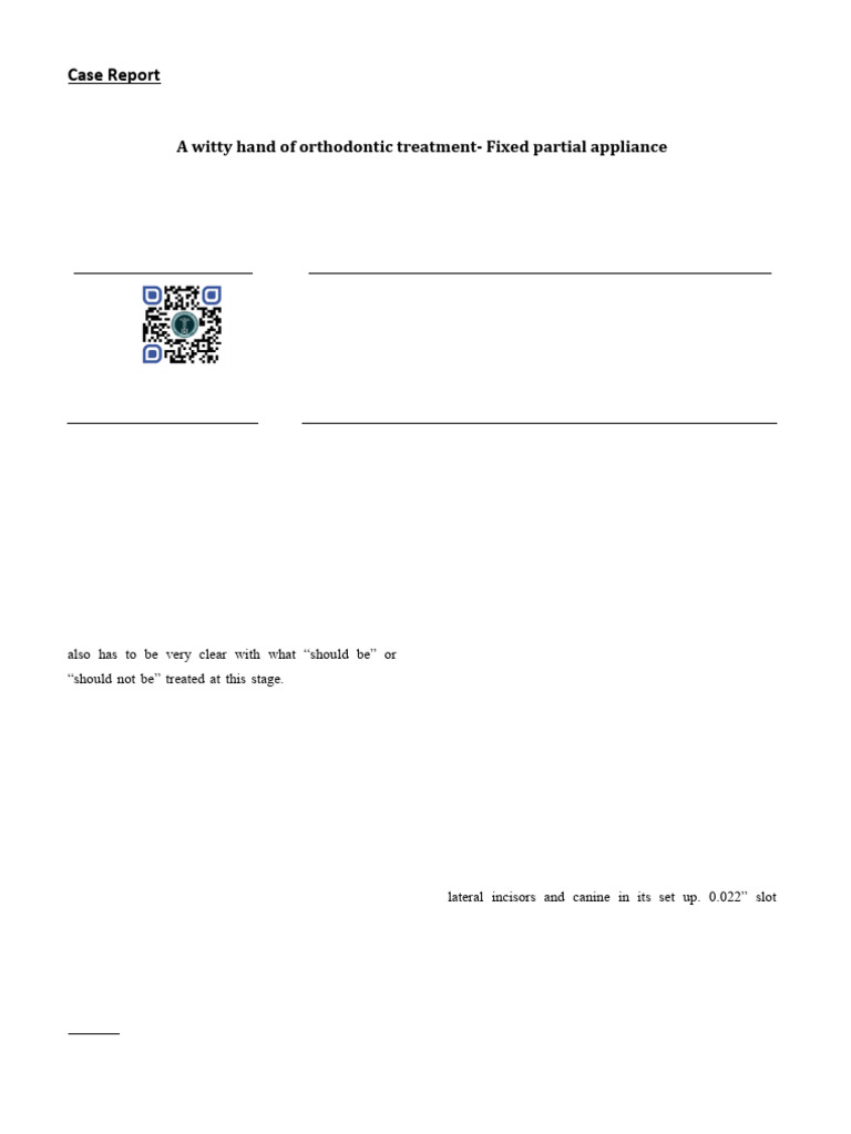 A Witty Hand of Orthodontic Treatment - Fixed Partial Appliance | PDF ...