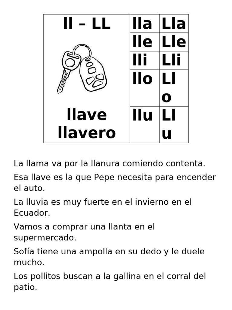 Fonema Ll oraciones y cuento | PDF