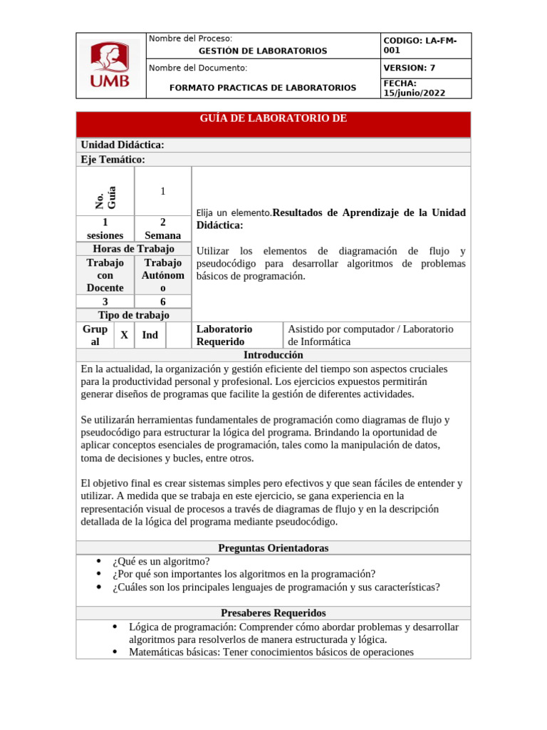 La-Fm-001 Logica de Programacion Practica Labaratorio Guia 1 - 2025-1 ...