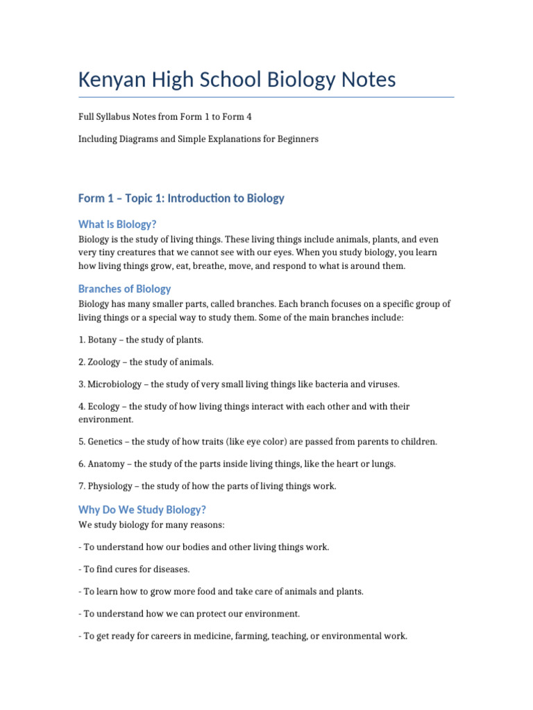 Kenyan High School Biology Notes Form1 To Form4 | PDF | Biology | Life