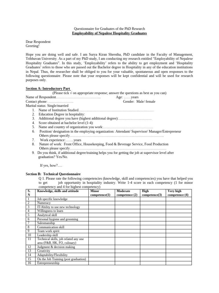 Questionnaire For Graduates | PDF | Cognition