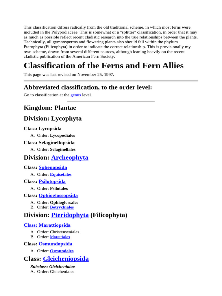 Classification Ferns & Fern Allies | PDF | Fern | Plants