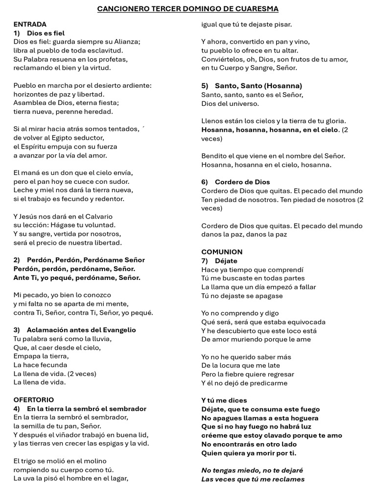 CANCIONERO 3er Domingo de Cuaresma 2025 | PDF | Amor | eucaristía