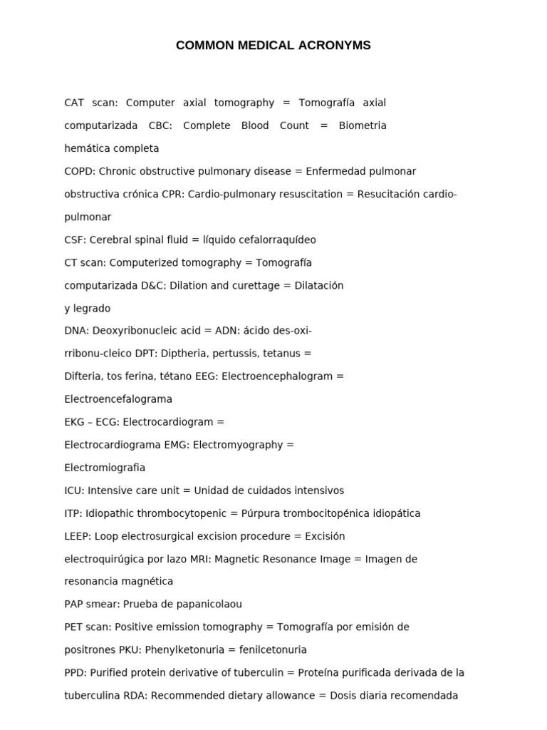 Medical Acronyms | PDF