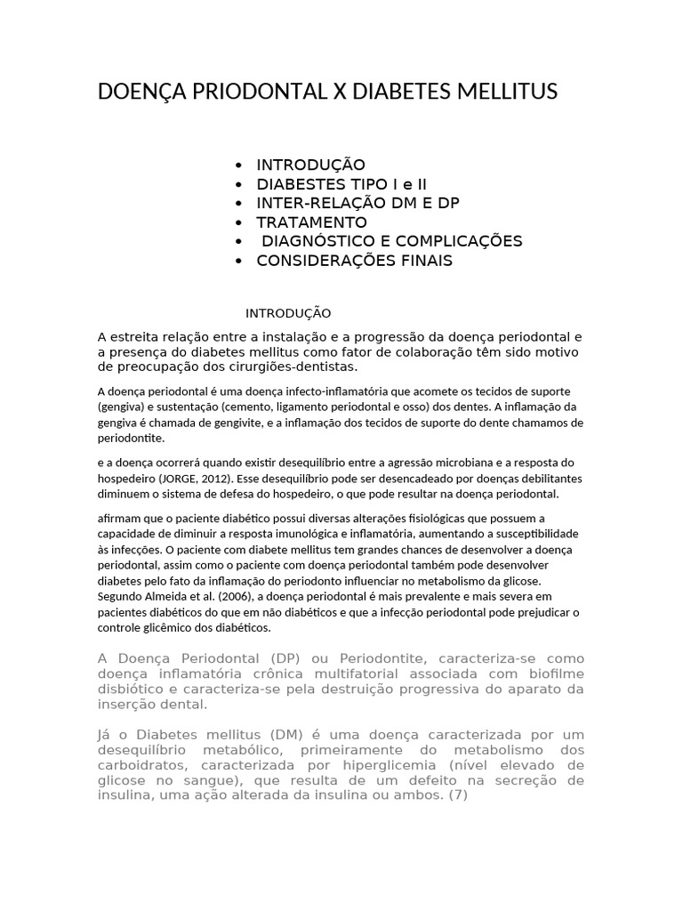 Relação entre Diabetes e Doença Periodontal | PDF | Diabetes | Odontologia