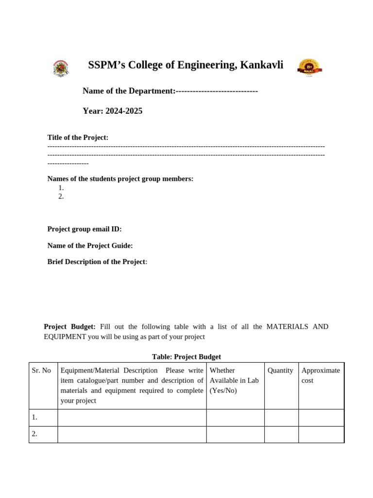 Project Budget Template for SSPM Engineering | PDF
