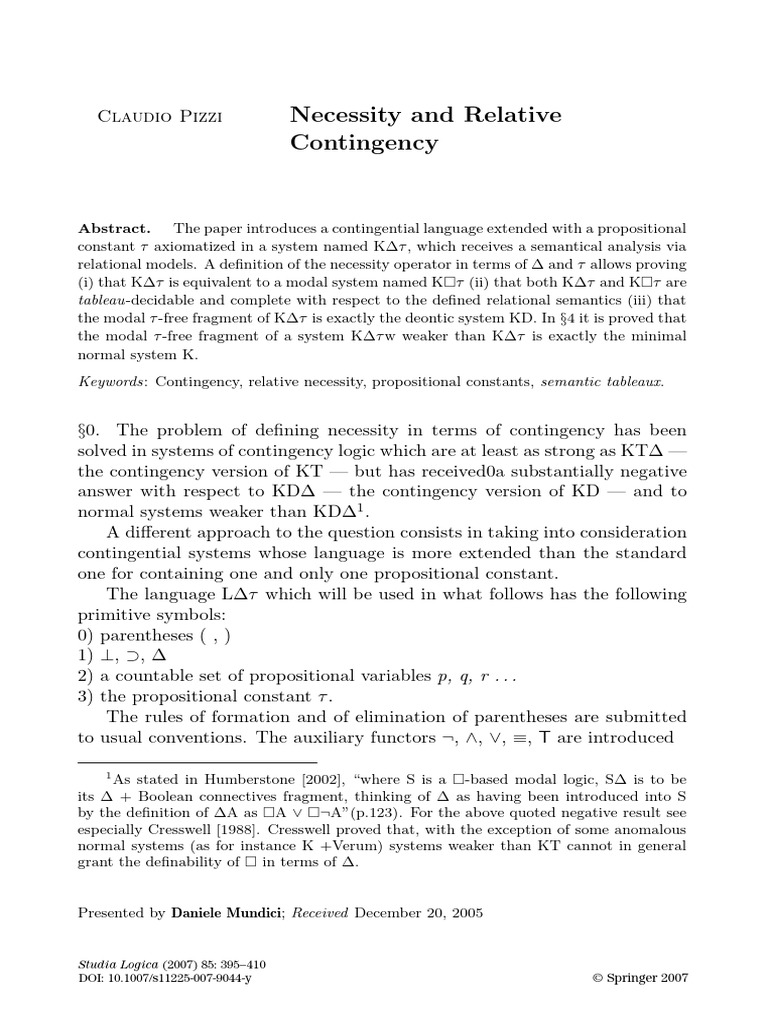 PizziNecessETRelativeConting | PDF | Theorem | Modal Logic
