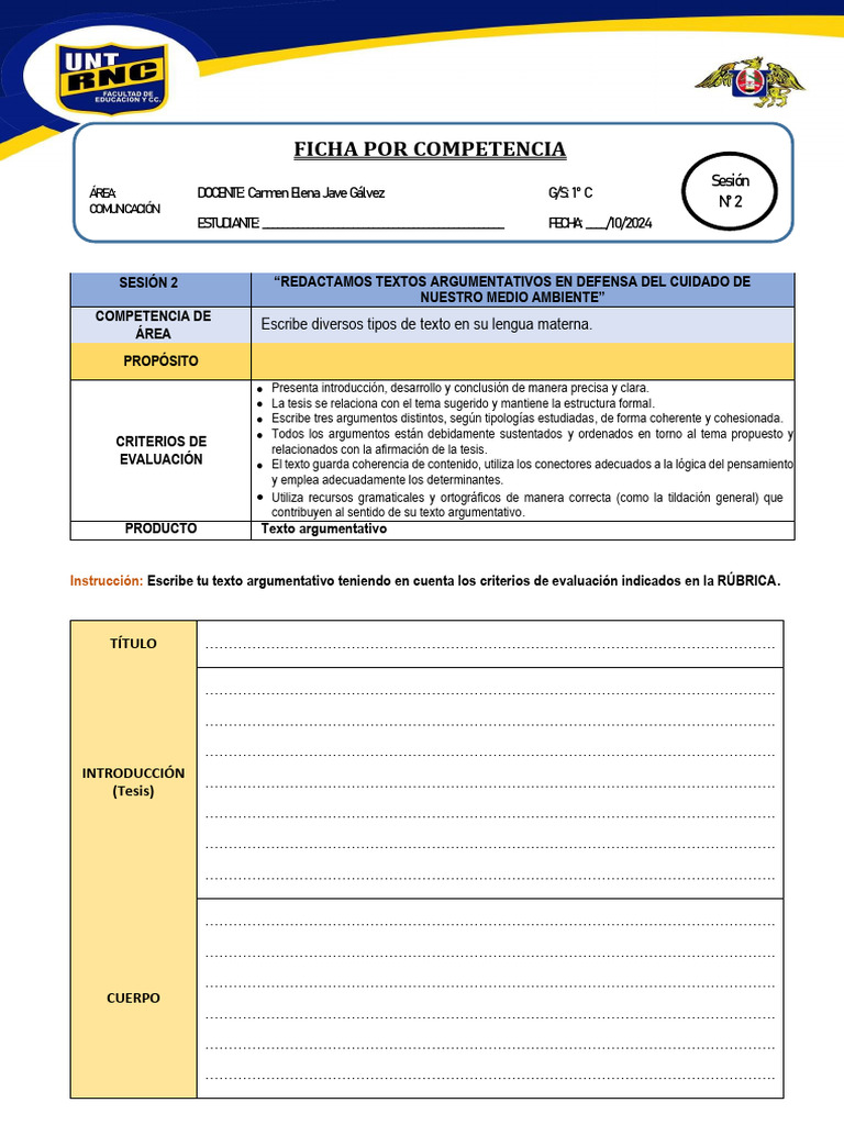 Sesión 2 COM Ficha Comp Crea Texto Arg 1º | PDF | Pensamiento