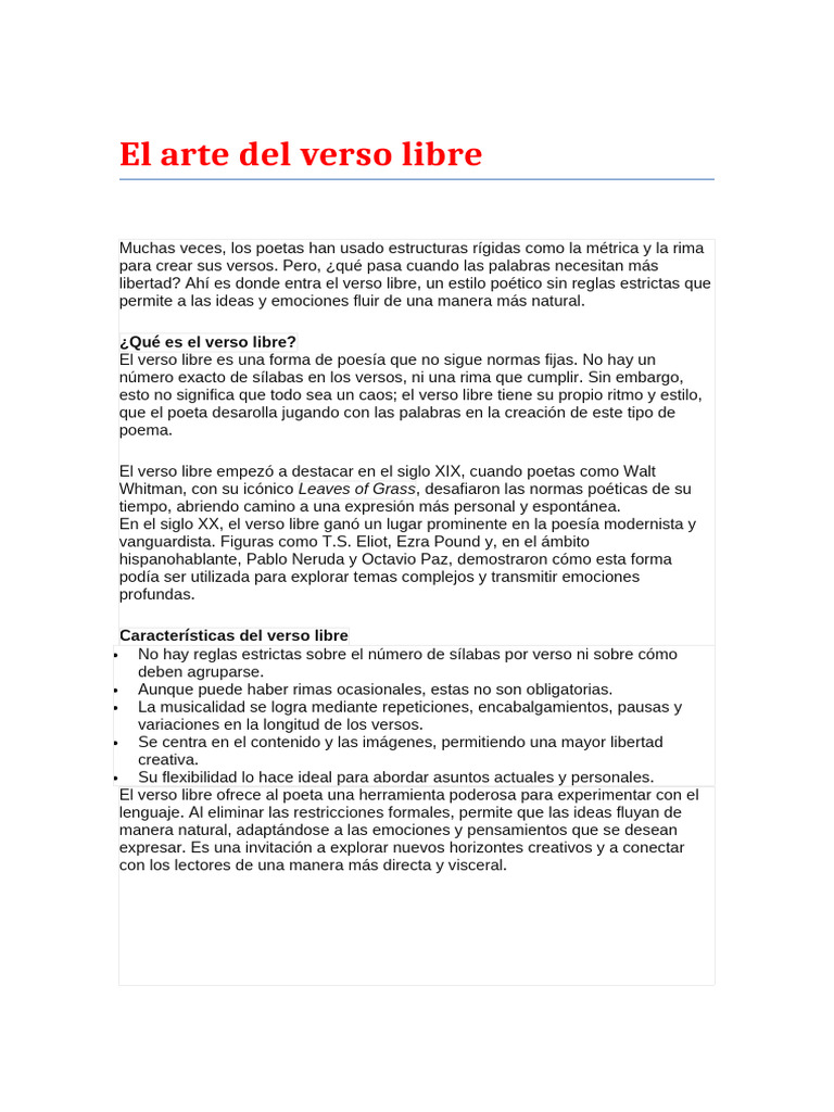 El Arte Del Verso Libre | PDF | Poesía | Poética