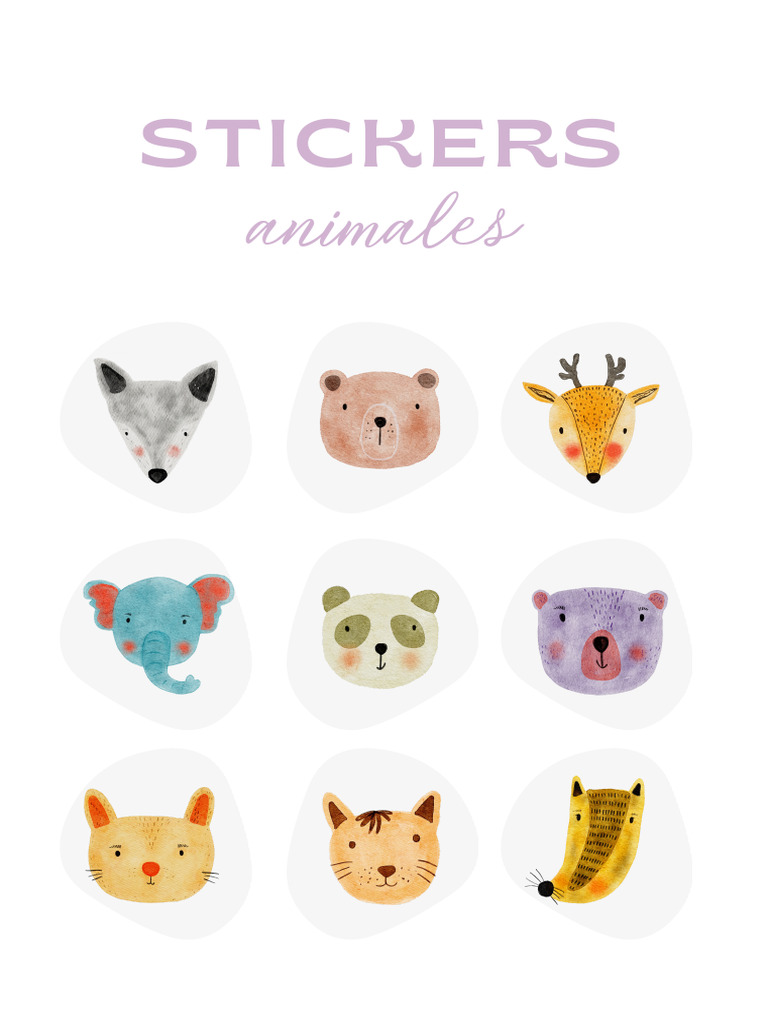 Documento A4 Stickers Animales Ilustrado Infantil Colorido | PDF