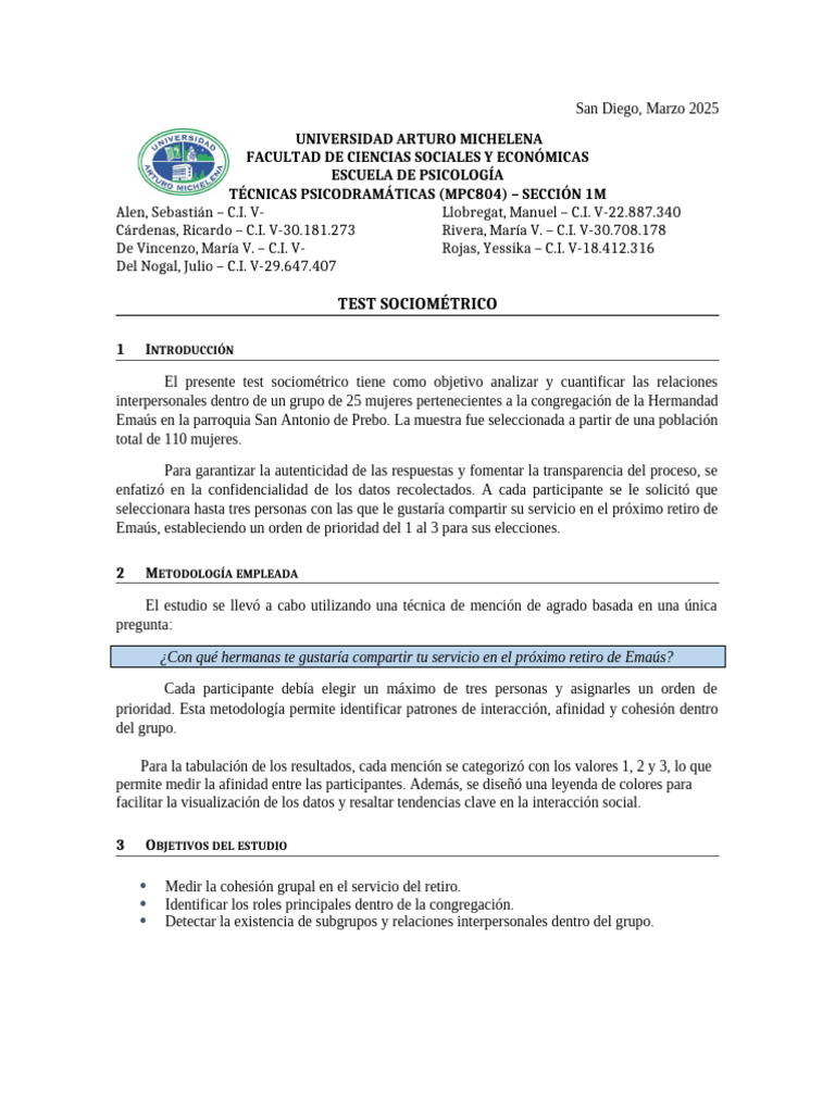 Análisis Sociométrico en Emaús San Antonio | PDF | Conceptos ...