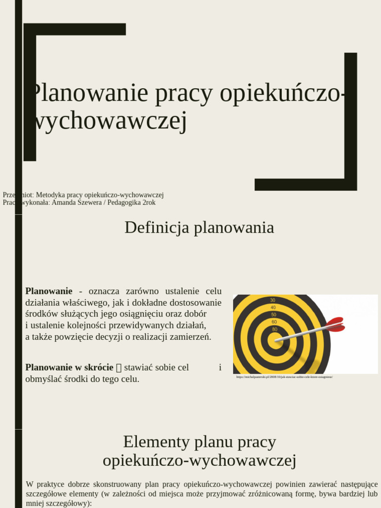 Planowanie Pracy Opiekuńczo-Wychowawczej - AmandaSzewera.Ped2rok - PPTX - 0 | PDF