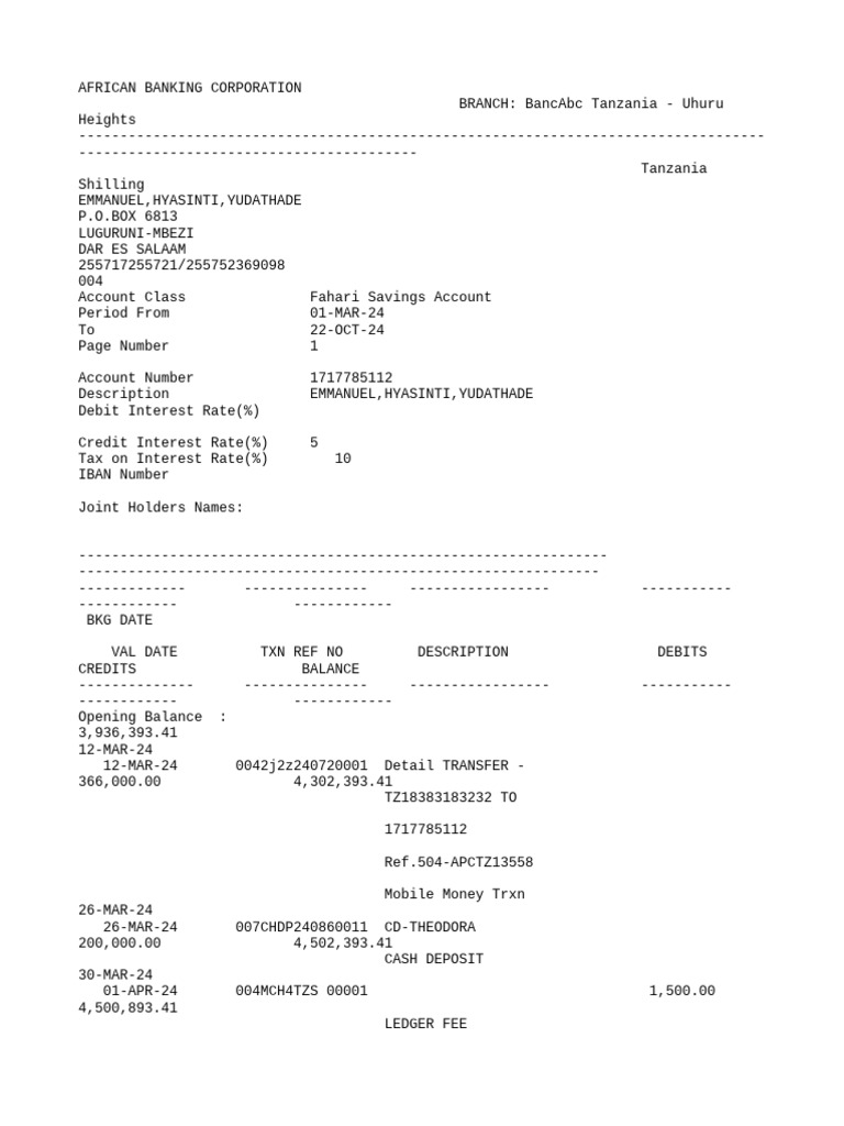 African Banking Corporation | PDF | Debits And Credits | Corporations